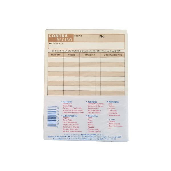 BLOCK CONTRARECIBO 50 HJ CR-50 3 PZ DIPAO – Mónerick Papelerías